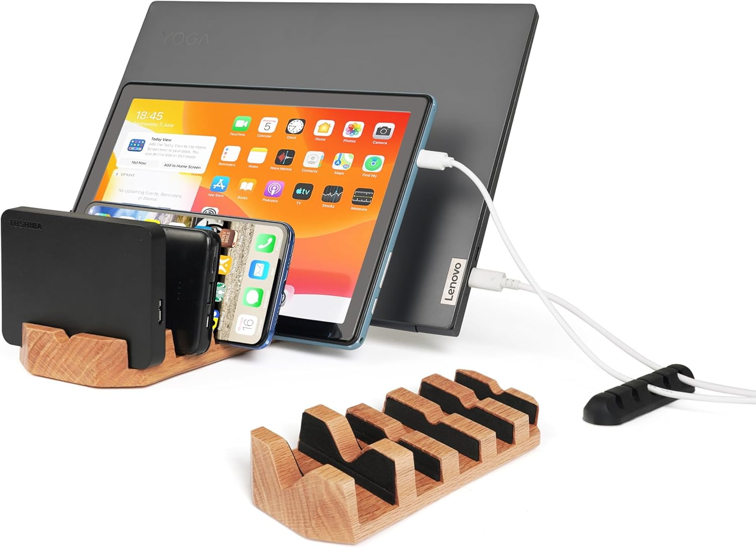Wooden Multi-Device Organizer - Vertical Stand and Hard Drive Holder ...
