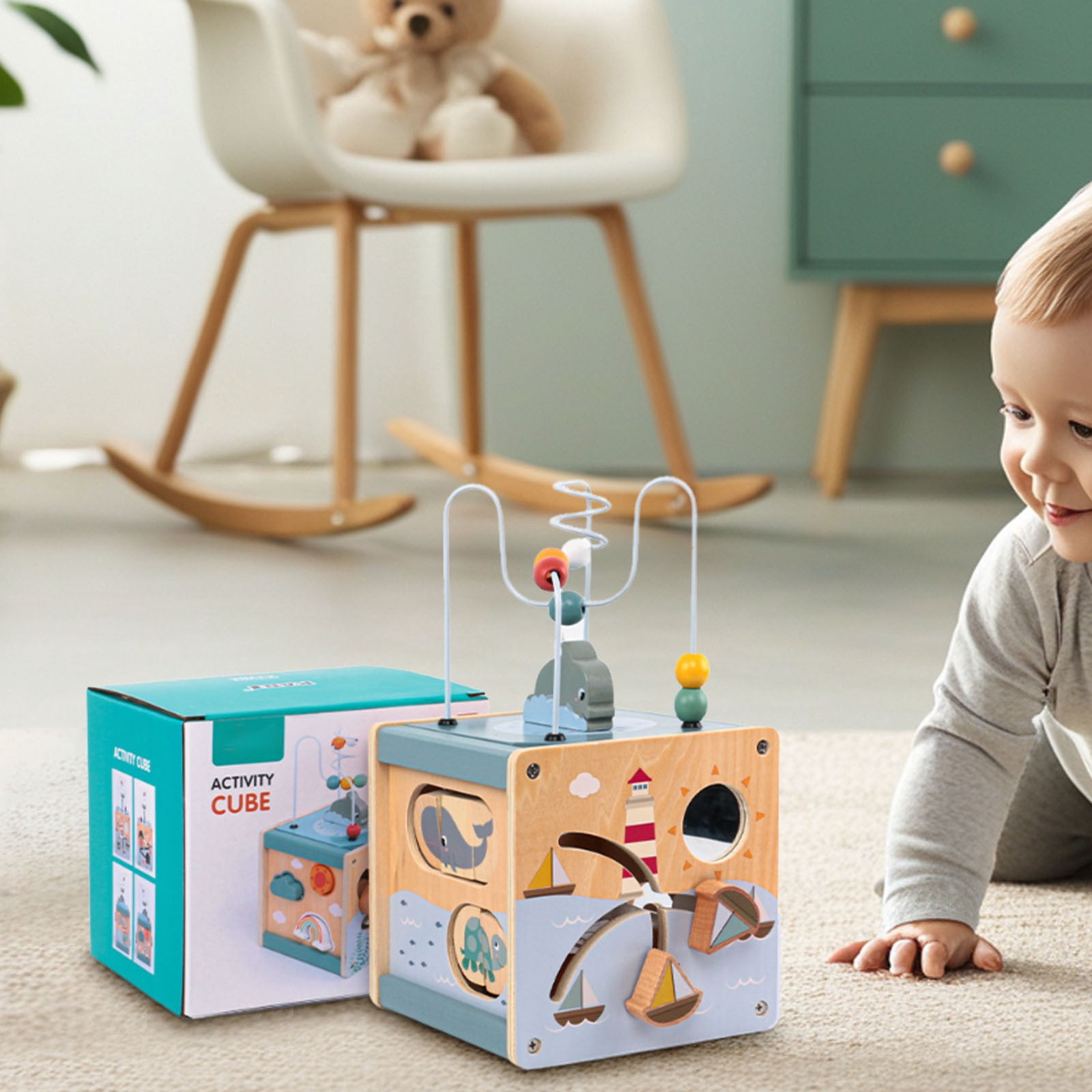 Wooden Multi-Functional Educational Puzzle Toy for Toddlers - 4-Sided ...