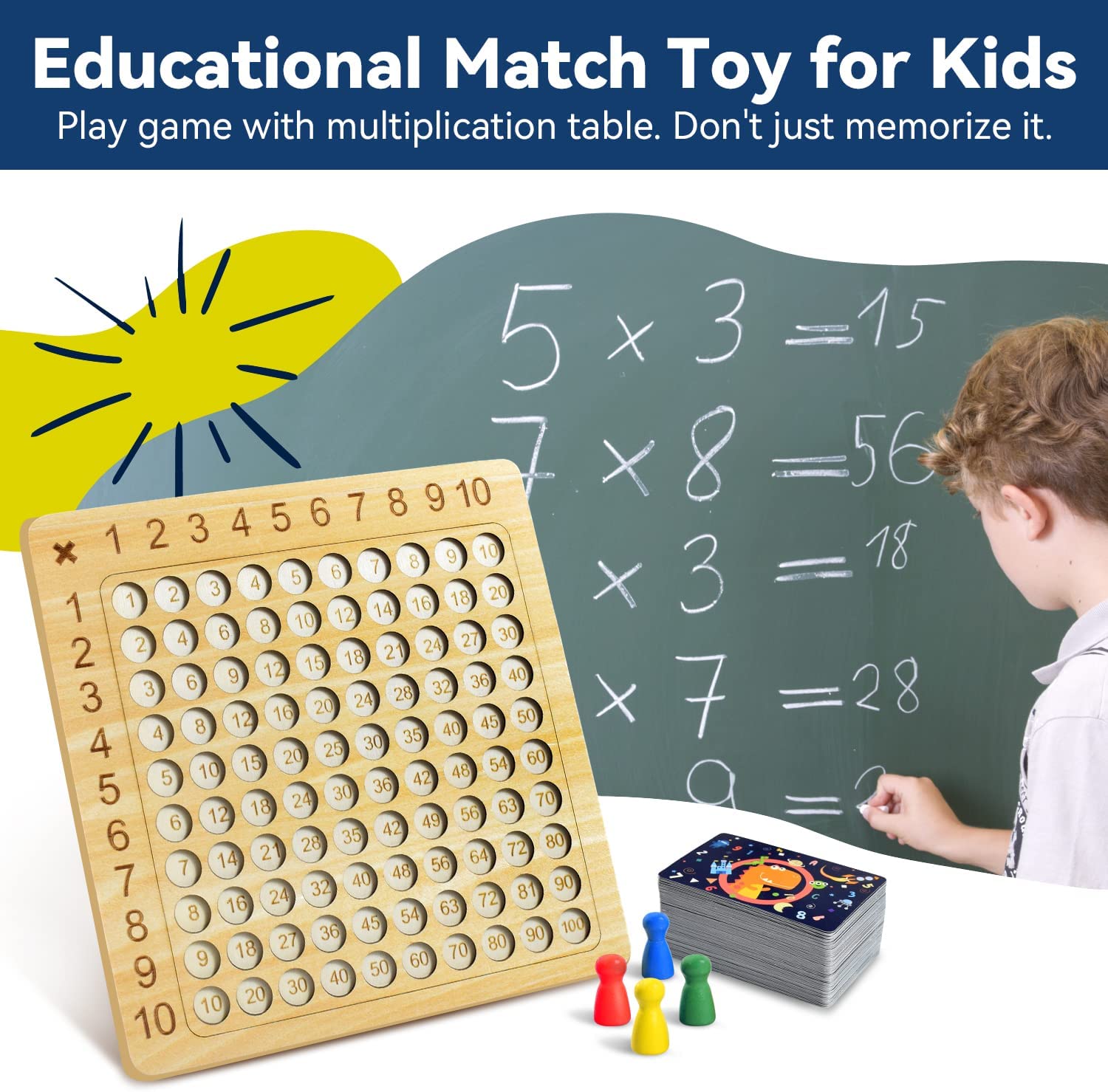 Wooden Multiplication Board Math Game For Kids 8-12, Math Manipulatives ...