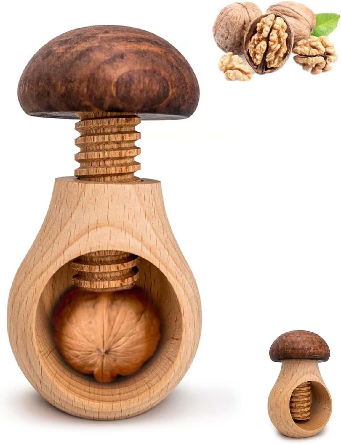 Wooden Mushroom Shaped Walnut Cracker - Natural Walnut Wood Nutcracker ...