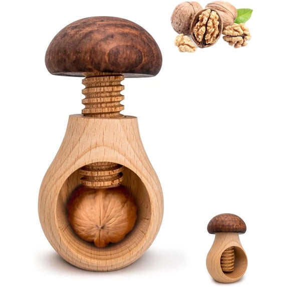 Wooden Mushroom Shaped Walnut Cracker - Natural Walnut Wood Nutcracker ...