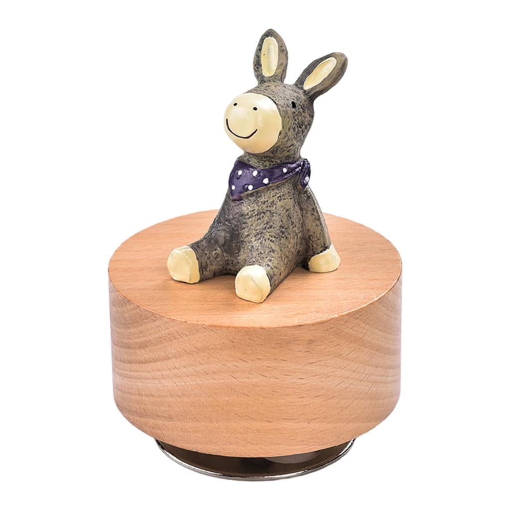 Wooden Music Box Animal Shapes Rotating Base Creative crafts Ornament ...