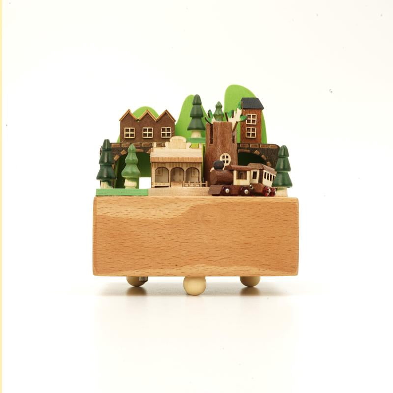 Wooden Music Box ,Country Series Train Dream Fairy Tale Town Music Box ...