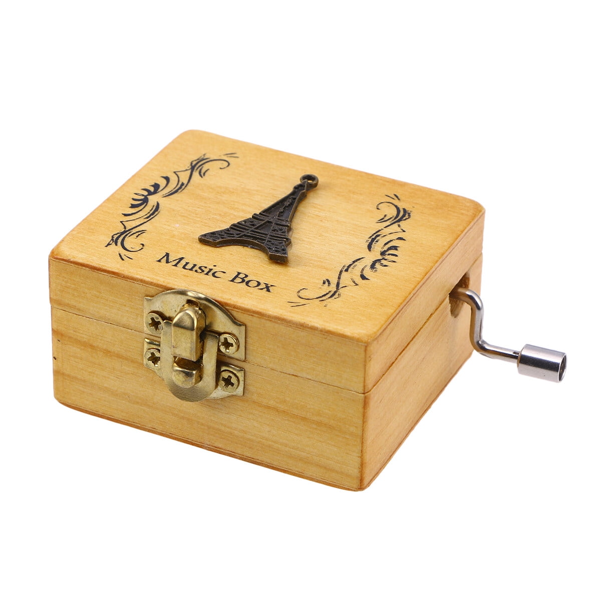 Wooden Music Box Hand-cranked Miniature Wind Up Handmade Mechanical ...