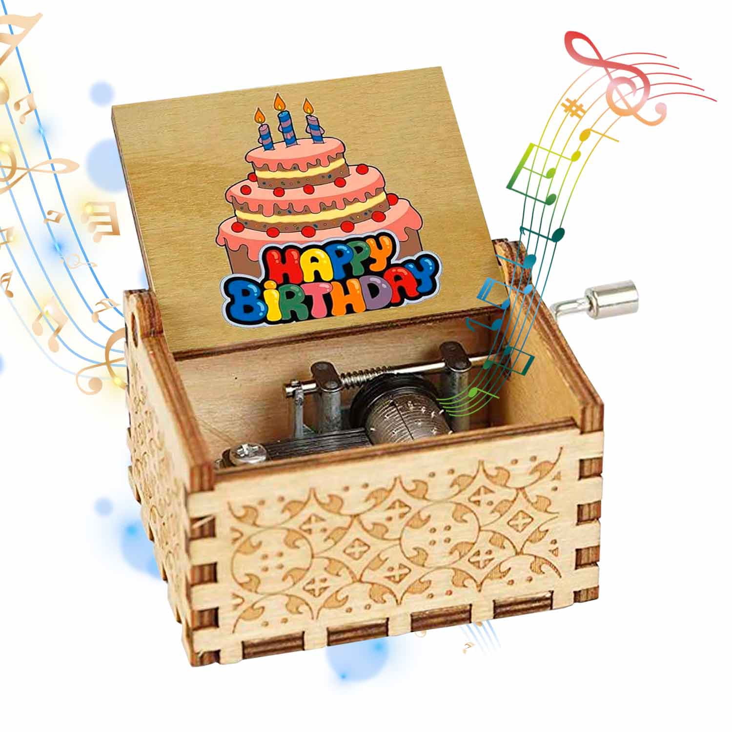 Wooden Music Box, Mini Vintage Hand Crank Music Box Laser Engraved ...
