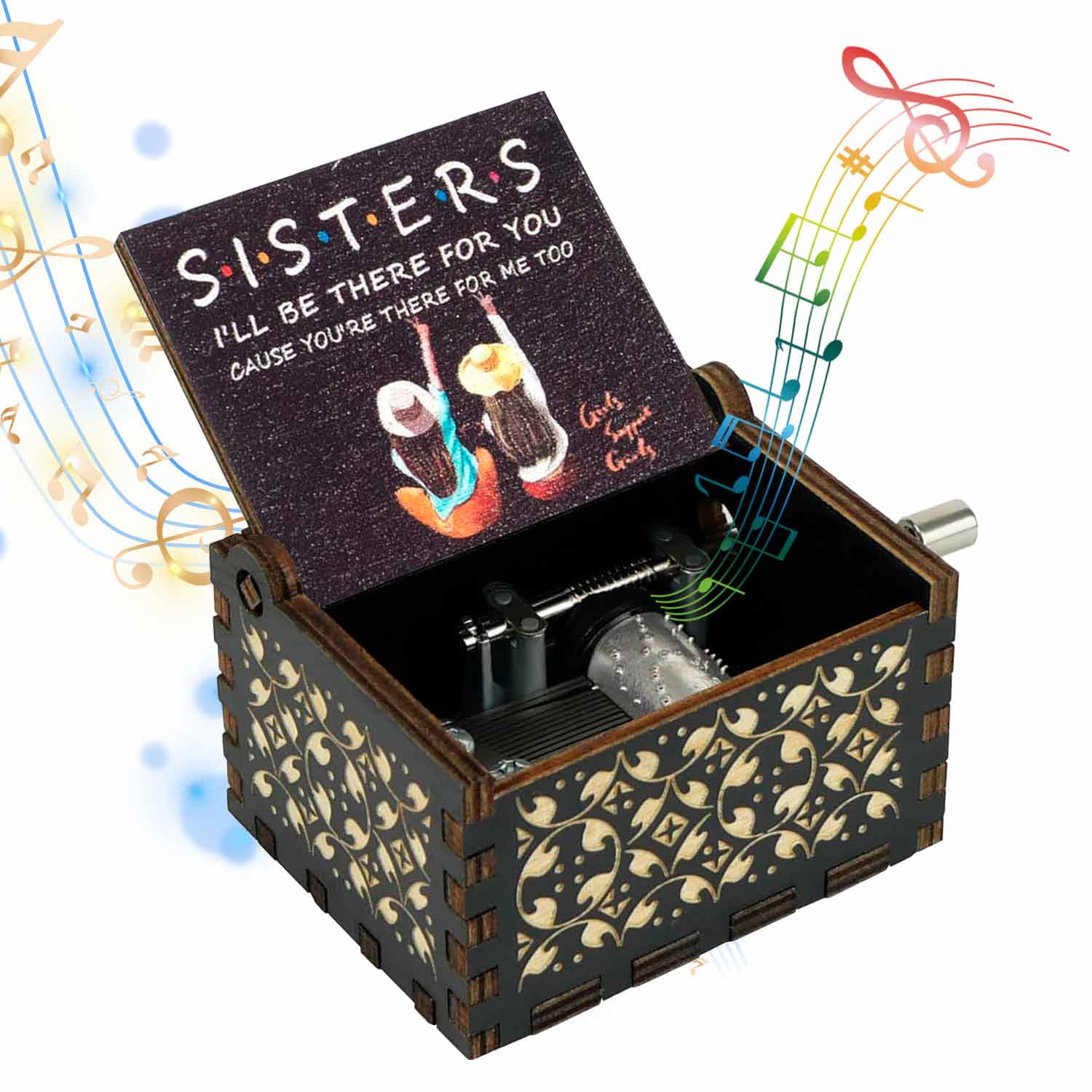Wooden Music Box, Mini Vintage Hand Crank Music Box Laser Engraved ...