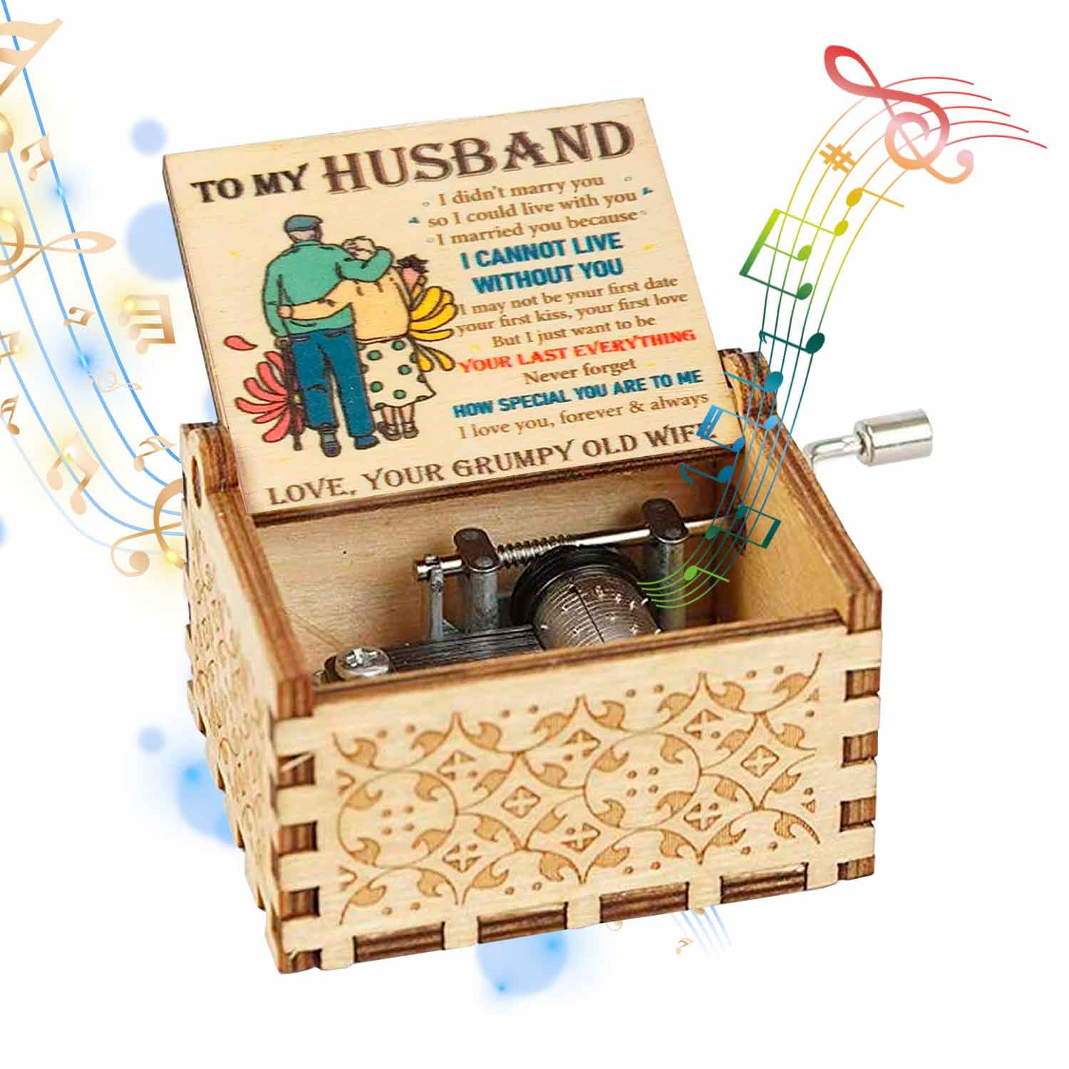 Wooden Music Box, Mini Vintage Hand Crank Music Box Laser Engraved ...