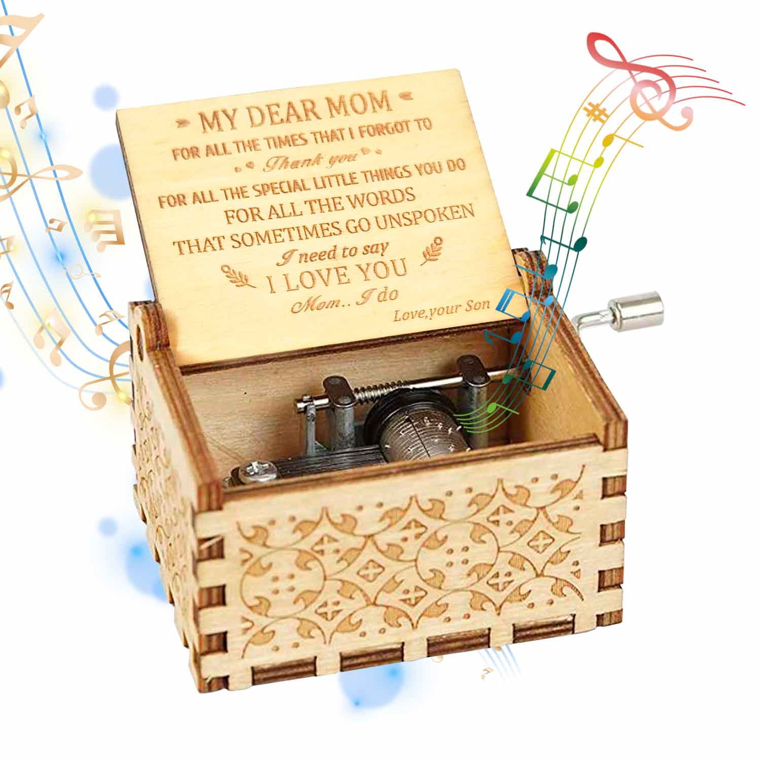 Wooden Music Box, Mini Vintage Hand Crank Music Box Laser Engraved ...