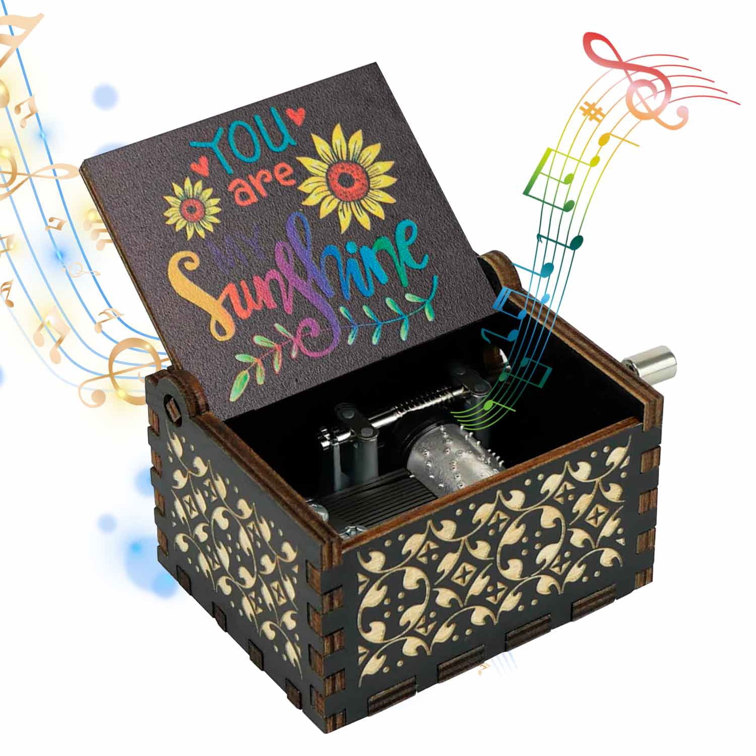 Wooden Music Box, Mini Vintage Hand Crank Music Box Laser Engraved You ...