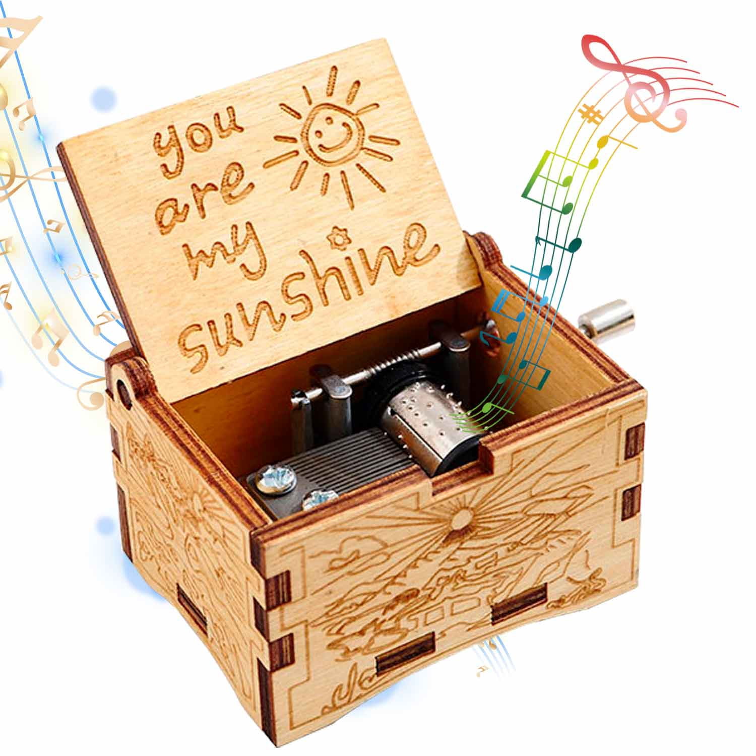 Wooden Music Box, Mini Vintage Hand Crank Music Box Laser Engraved You ...