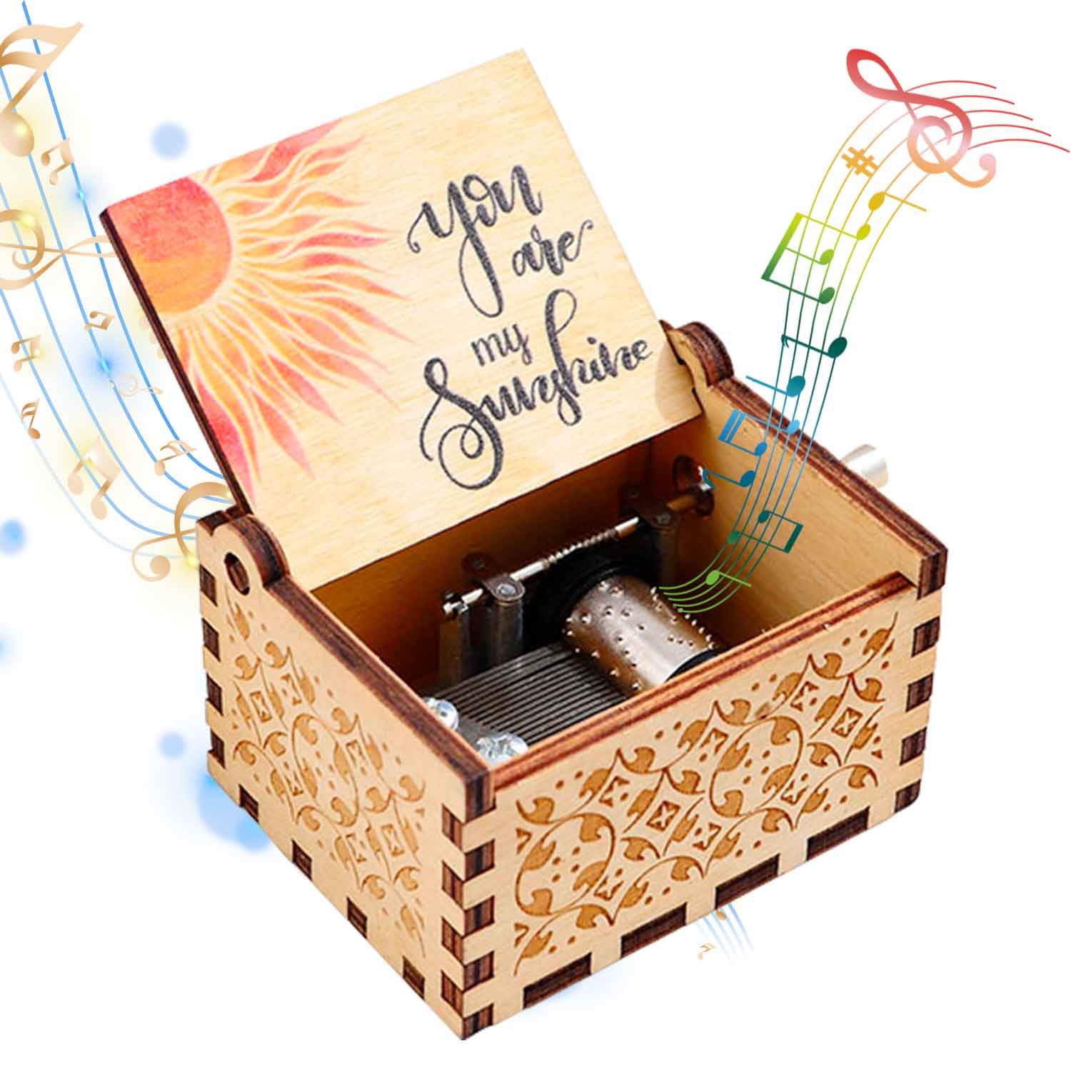 Wooden Music Box, Mini Vintage Hand Crank Music Box Laser Engraved You ...