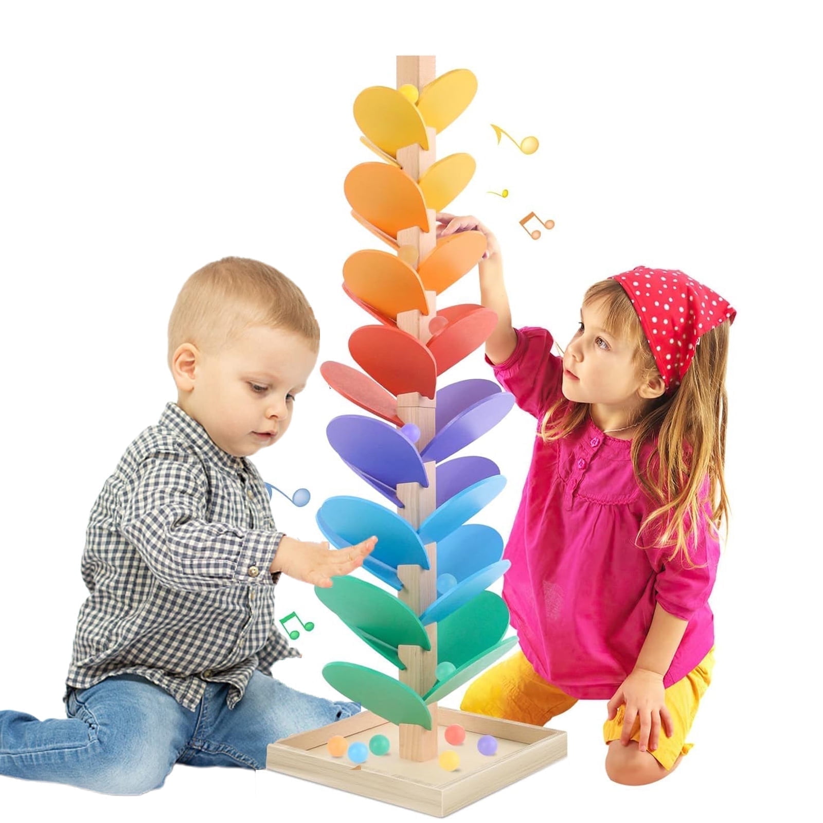 Wooden Music Tree Toy for Kids, Marble Ball Run Track Game for Toddlers ...