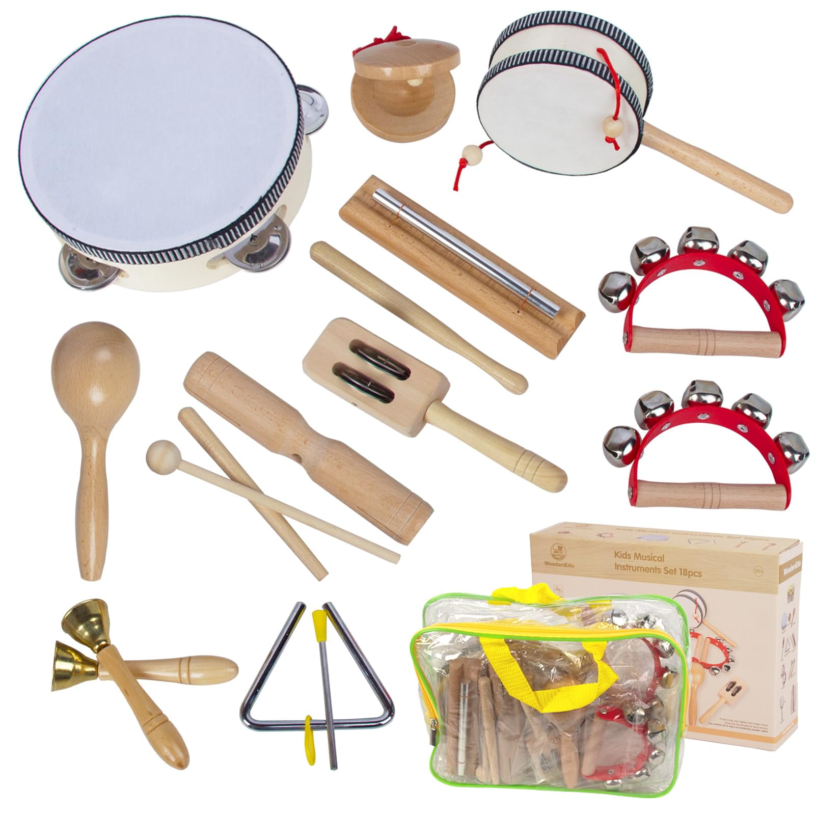 Wooden Musical Instruments Set AIF9 for Toddlers 1-3, Natural Wood ...