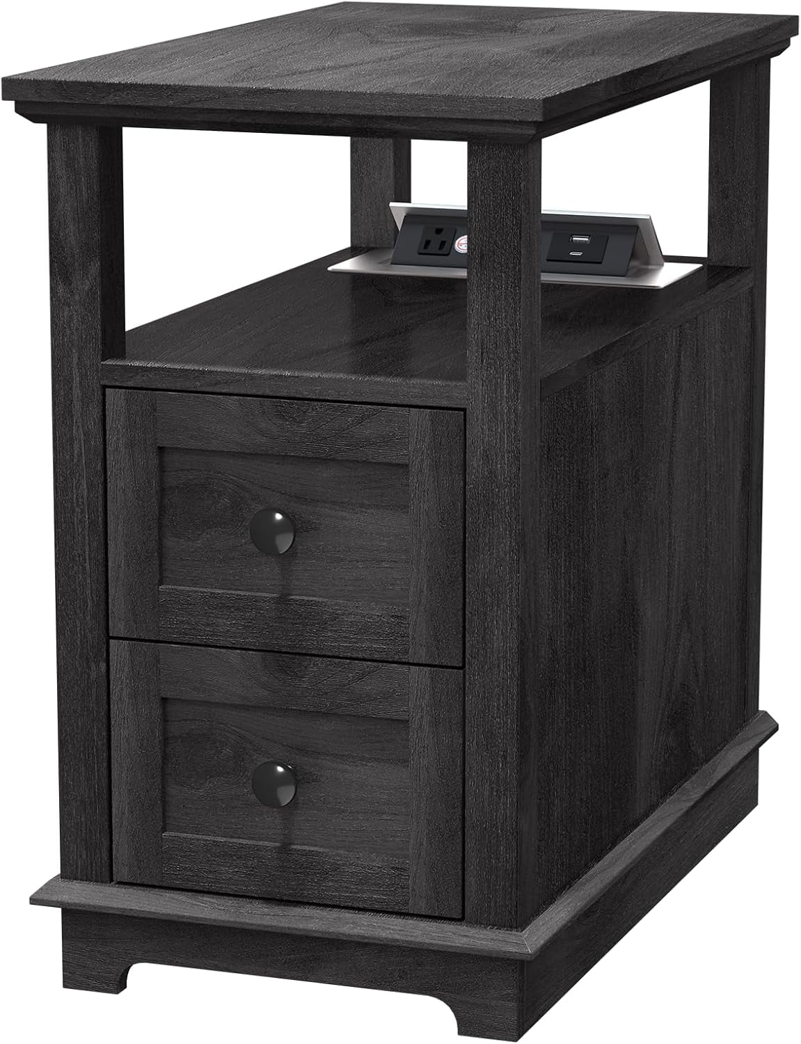 Narrow End Table with Flip Top Charging Station and 2 Drawers, Type-C ...