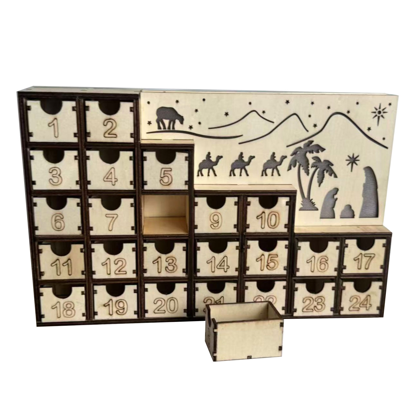 Wooden Nativity Advent Calendar Cabinet with LED Light for Festival ...