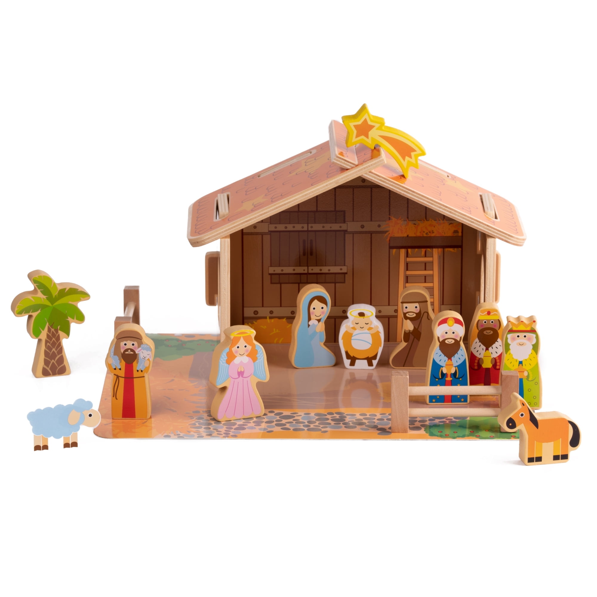 20pc Indoor Wooden Nativity Scene Christmas Manger Set for Kids ...