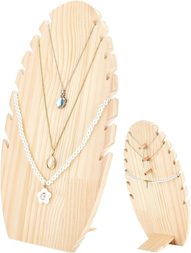 Wooden Necklace Display Stand 5 Slots Jewelry Holder Chain Organizer ...