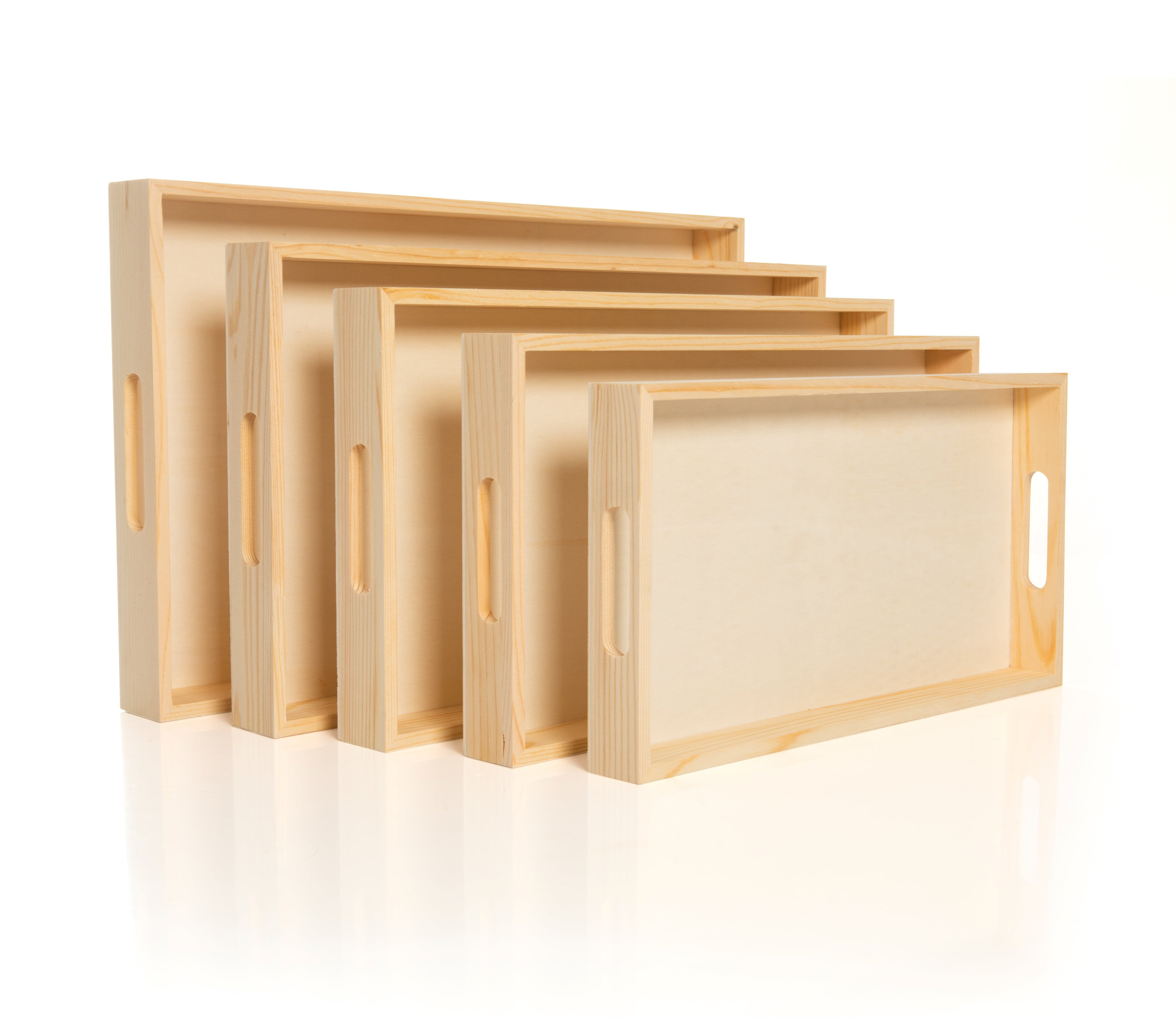 Wooden Nested Serving Trays - Set of 5 Unfinished Rectangle Trays with ...