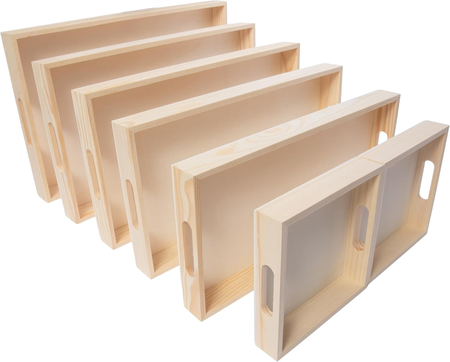 Wooden Nested Serving Trays – Set of 7 Unfinished Rectangle Trays with ...