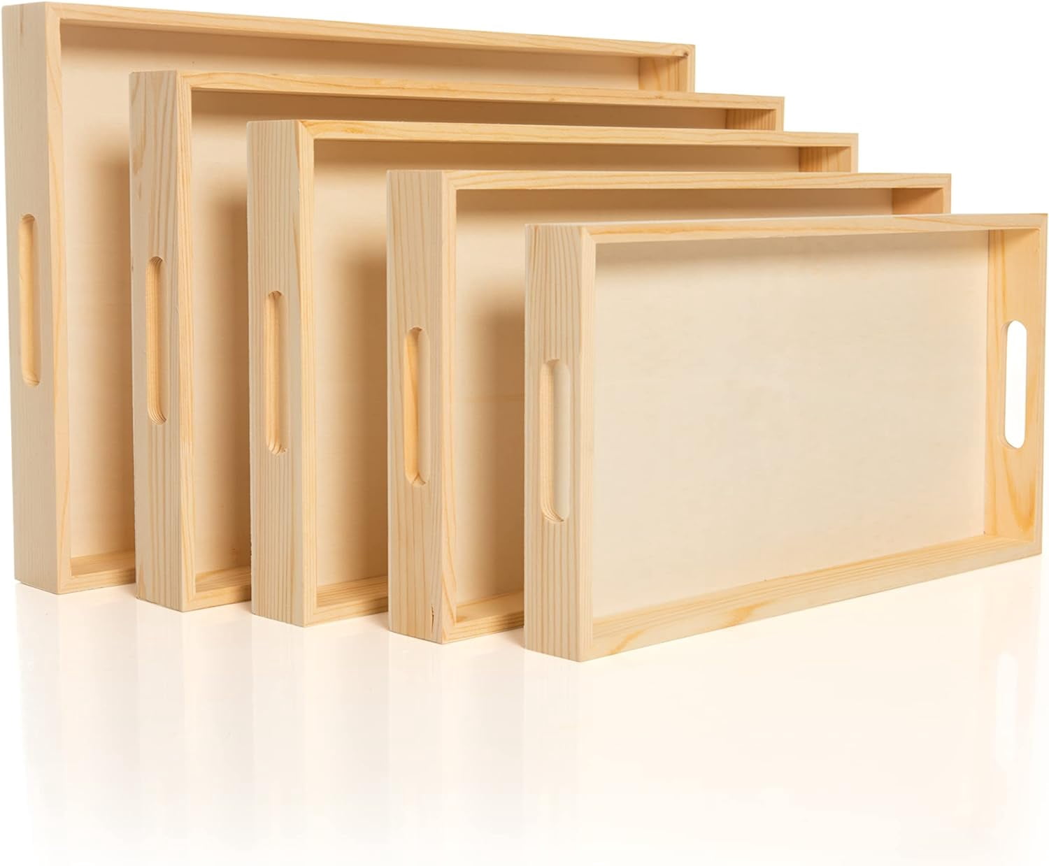 Wooden Nested Serving Trays, Unfinished Rectangle Trays with Cut-Out ...