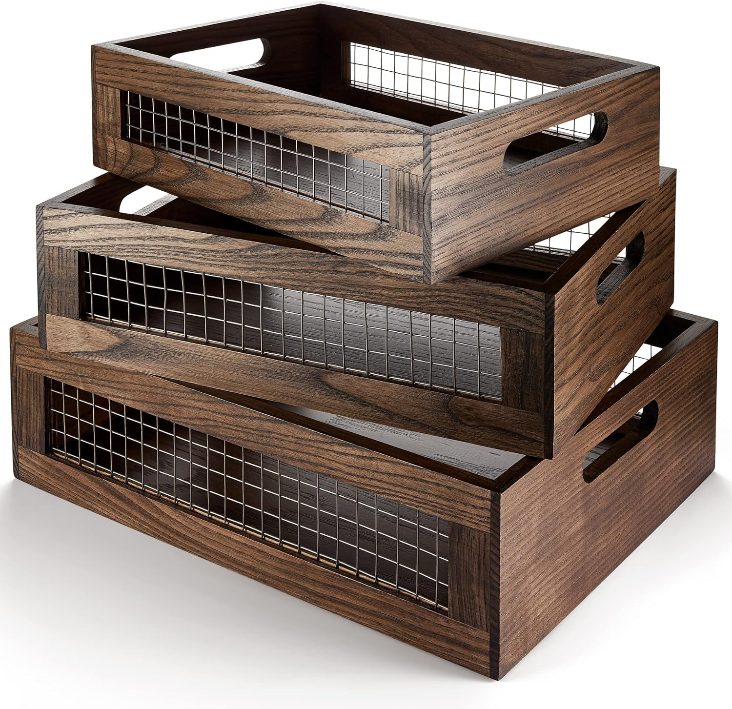 Wooden Nesting Countertop Baskets Set of 3 for Kitchen, Bathroom ...
