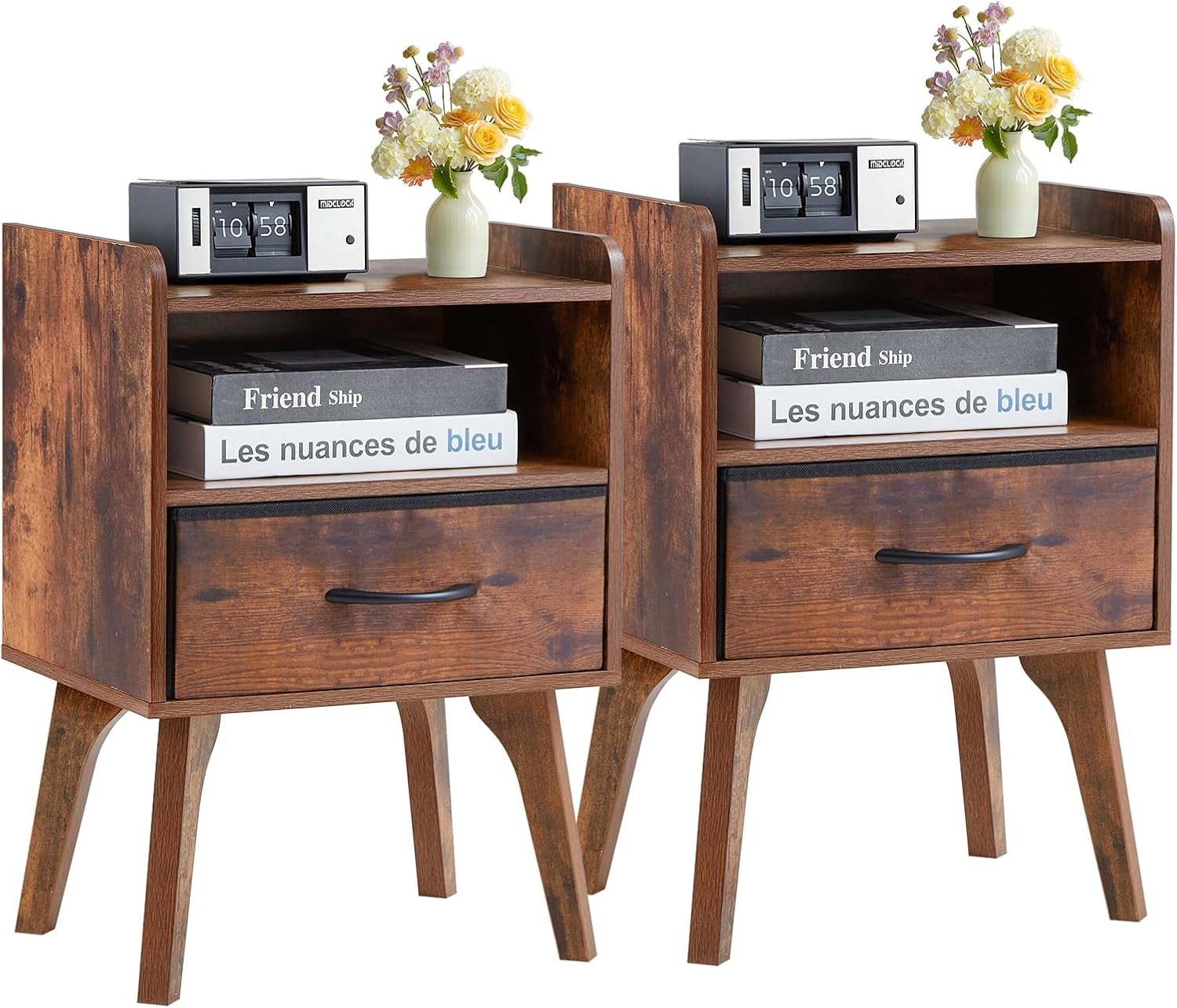 Wooden NightStands Set of 2,Modern Nightstand,Side Table with Fabric ...