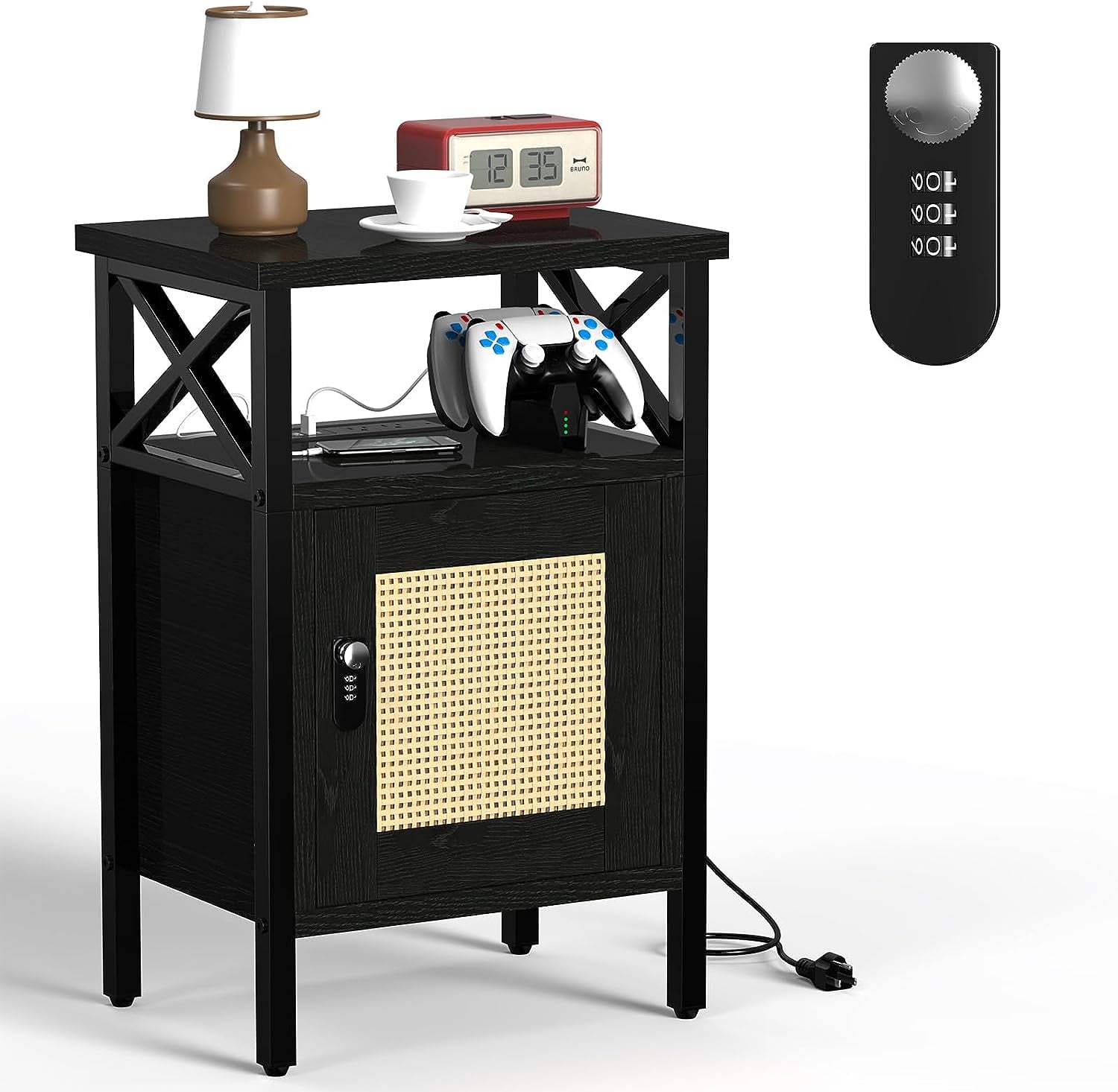 Wooden Nightstand with Charging Station, Bed Side Table with Drawers ...