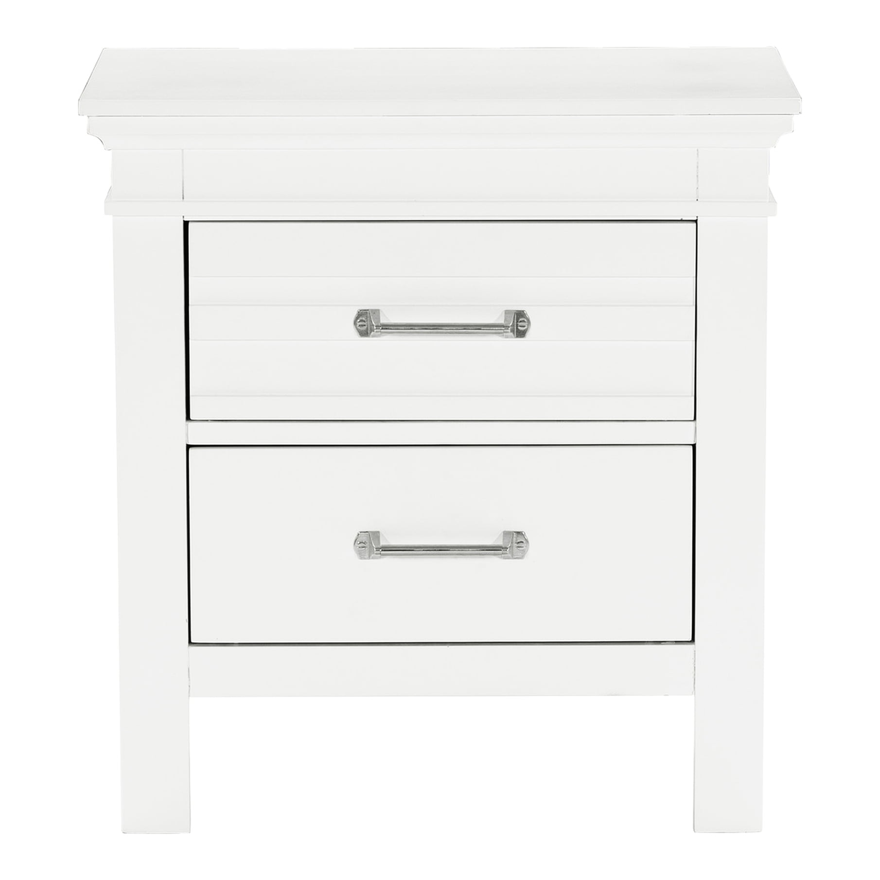 Wooden Nightstand In Bedroom, 2 Drawers Transitional Style White Finish ...