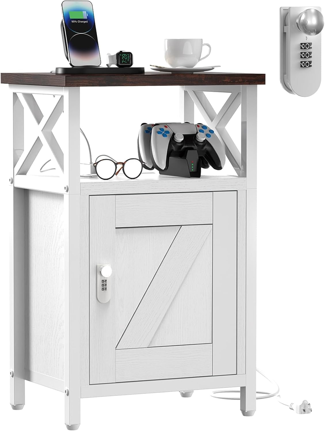 Wooden Nightstand with Lock, Bed Side Table with Drawers, Bedside Table ...