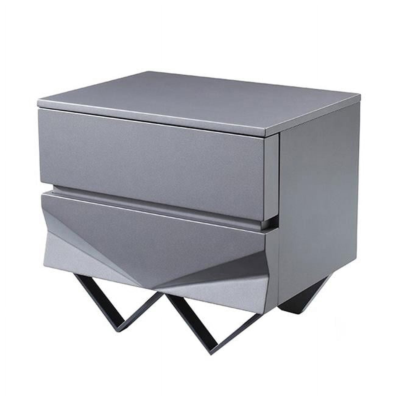 Wooden Nightstand with 2 Drawers & V Shaped Metal Legs - Gray - Walmart.com