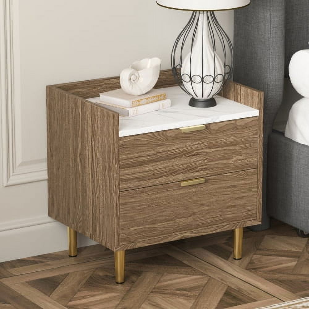 Free Shipping! Leumius Wooden Nightstand with 2 Drawers and Marbled ...