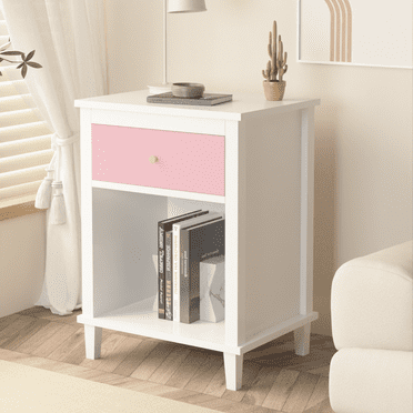 3 Drawer Sliding Barrel Modern Bedroom Nightstand, Pink - Walmart.com