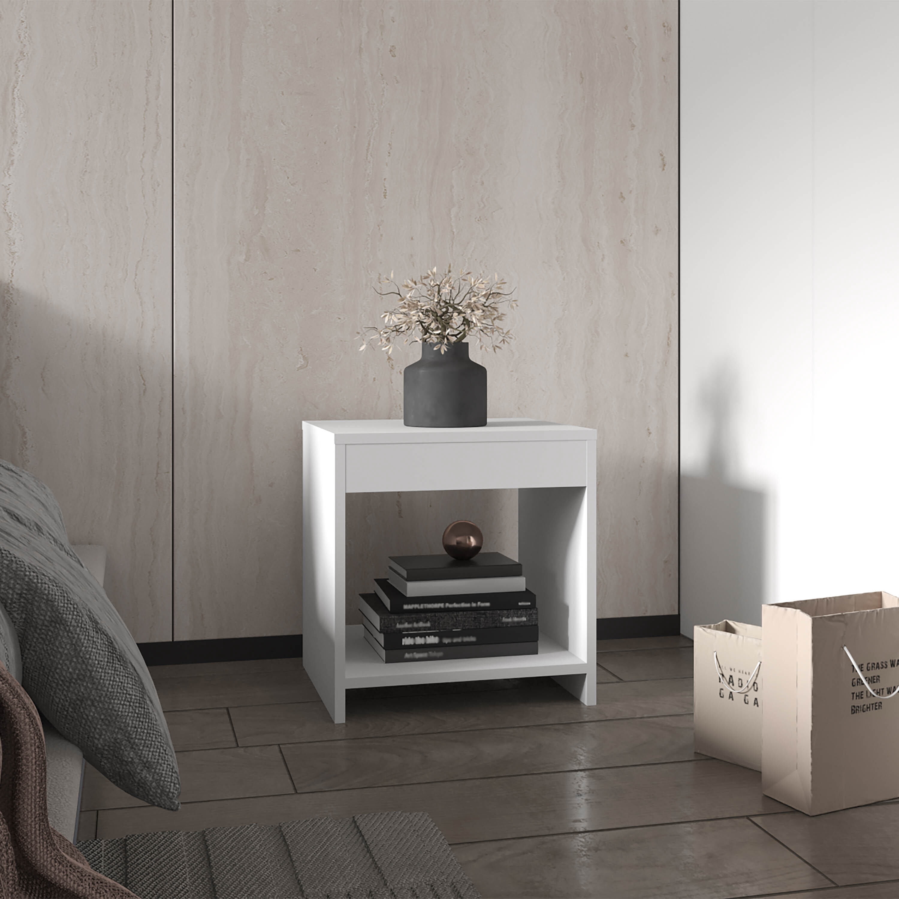 Wooden Nightstands Chroma 16.5" Tall Minimalistic Nightstand with open ...