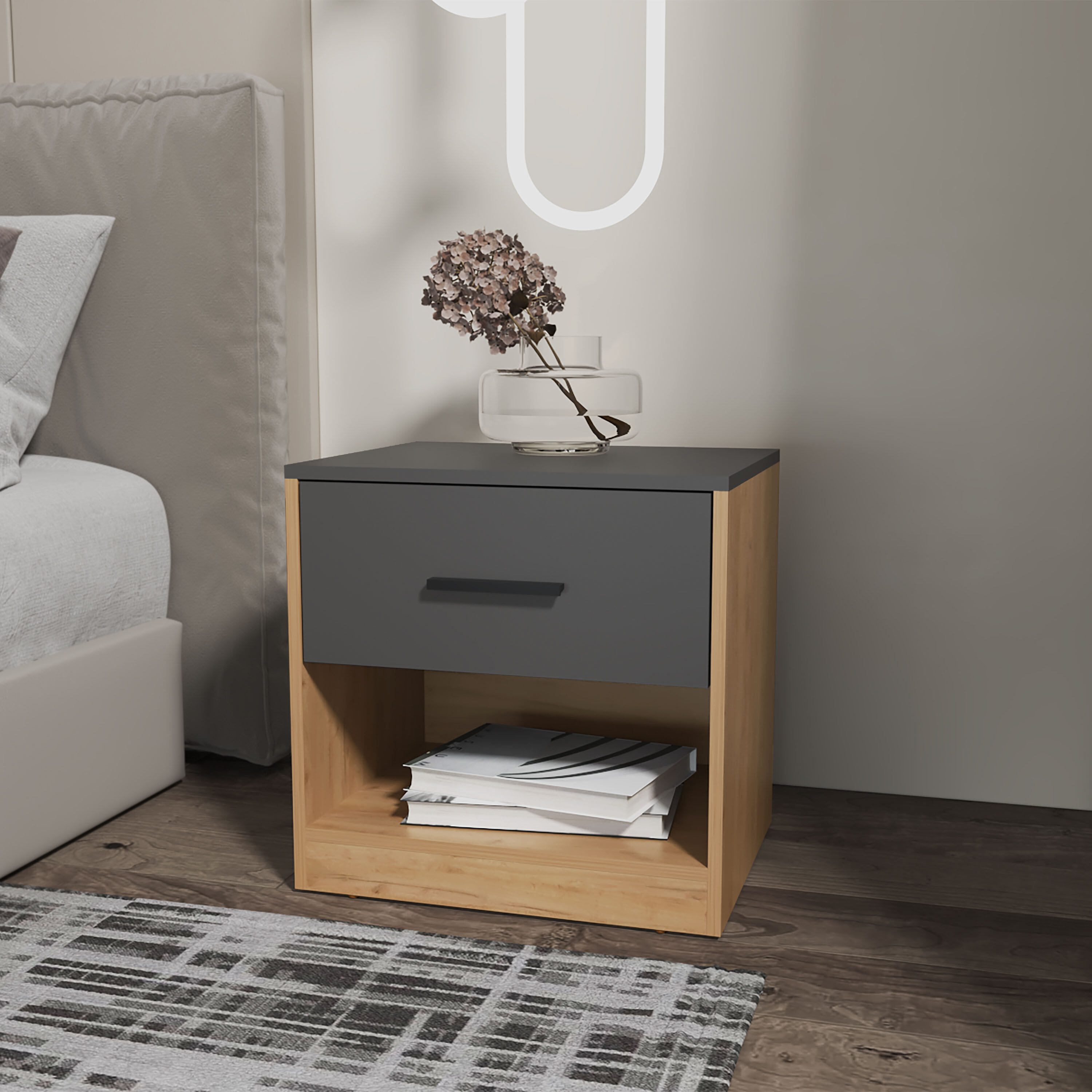 Wooden Nightstands Solomon Nightstand with a Drawer, Natural Oak and ...