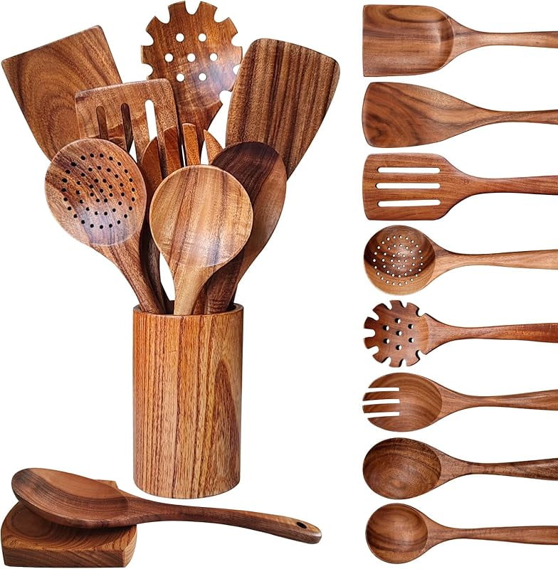 Wooden Non-Stick Kitchen Pan Toolset 7 Pieces Set,100% Natural Teak ...