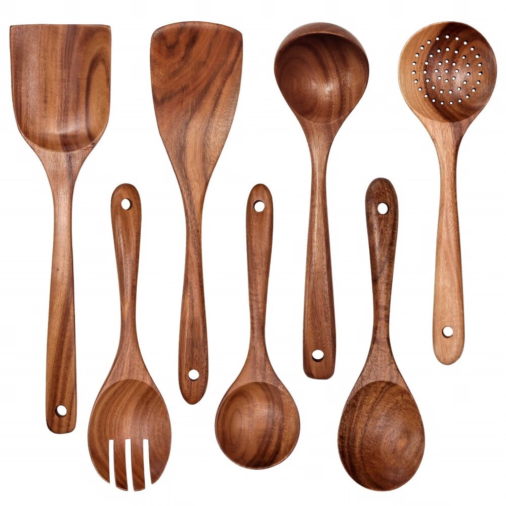 Wooden Non-Stick Kitchen Pan Toolset 7 Pieces Set,100% Natural Teak ...