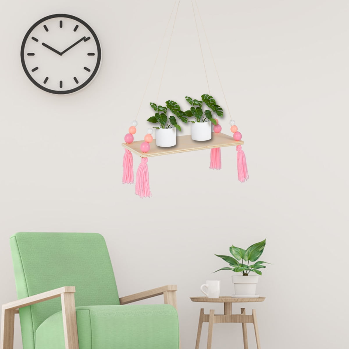 Wooden Nordic Wall Hanging Shelf Floating Shelves with Rope Tassel ...
