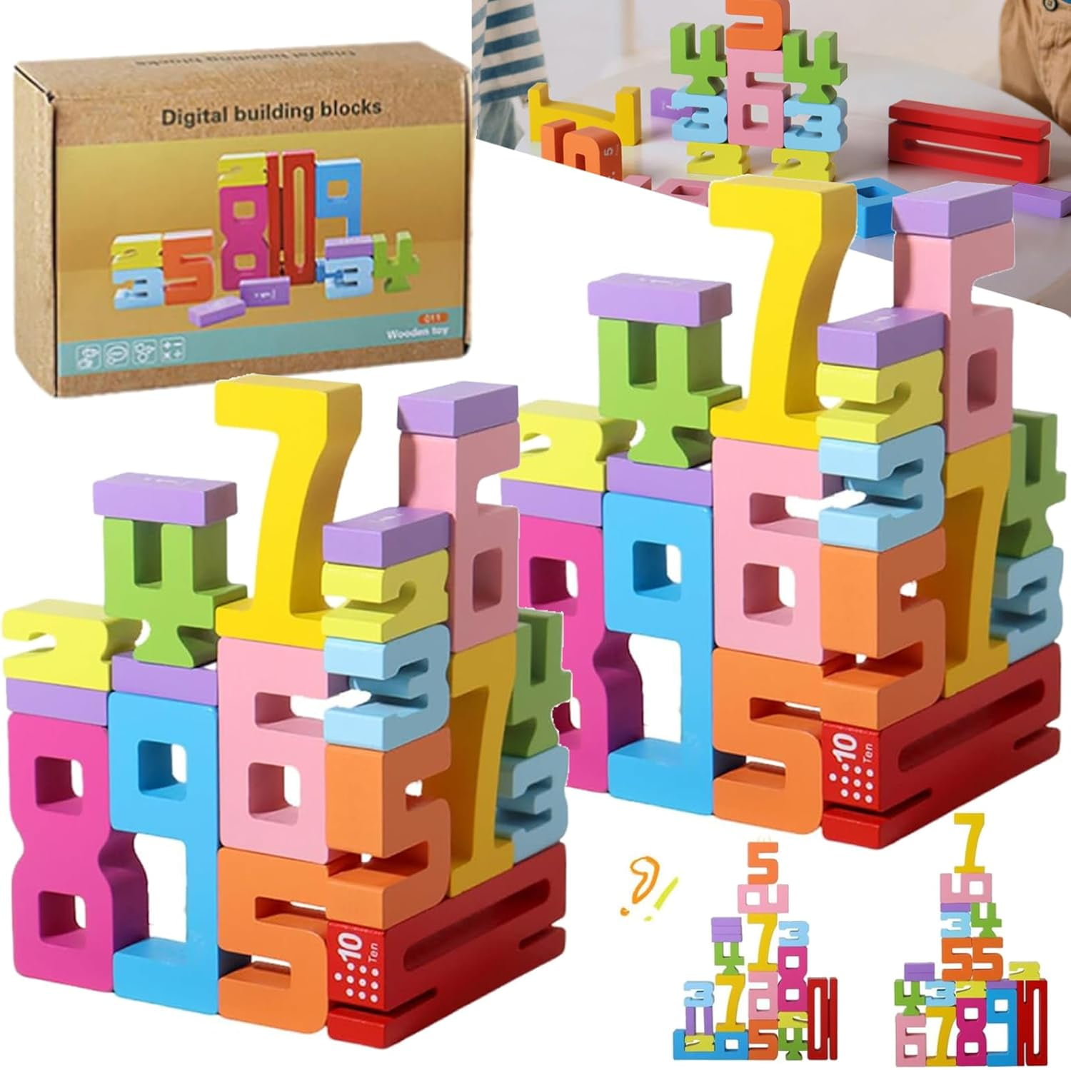 Wooden Number Blocks, Wooden Number Building Blocks, 1-10 Number Game Balance Competition Toy ...