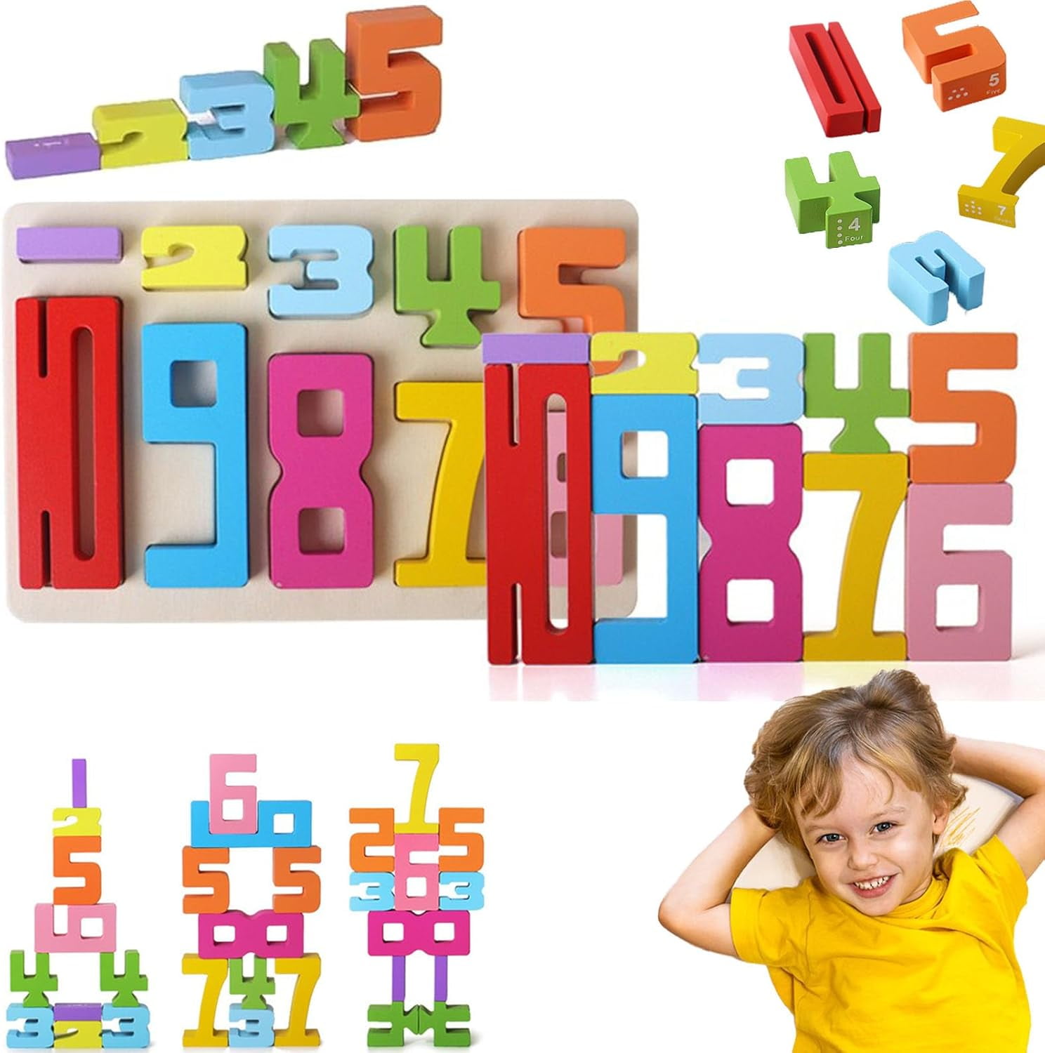 Wooden Number Building Block, Number Blocks Toys for Kids, Inspired ...