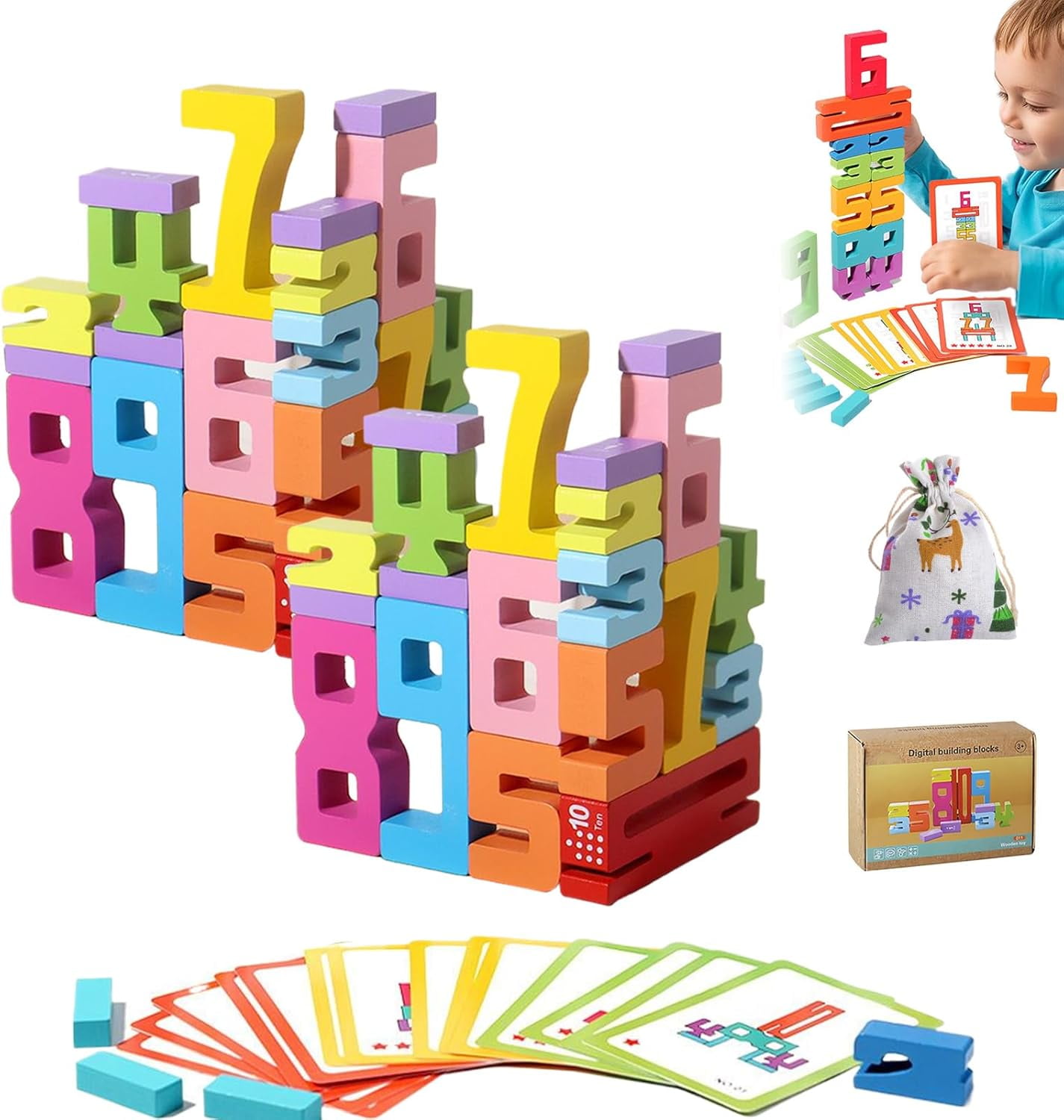 Wooden Number Building Blocks, Montessori Wooden Number Blocks, Sensory ...