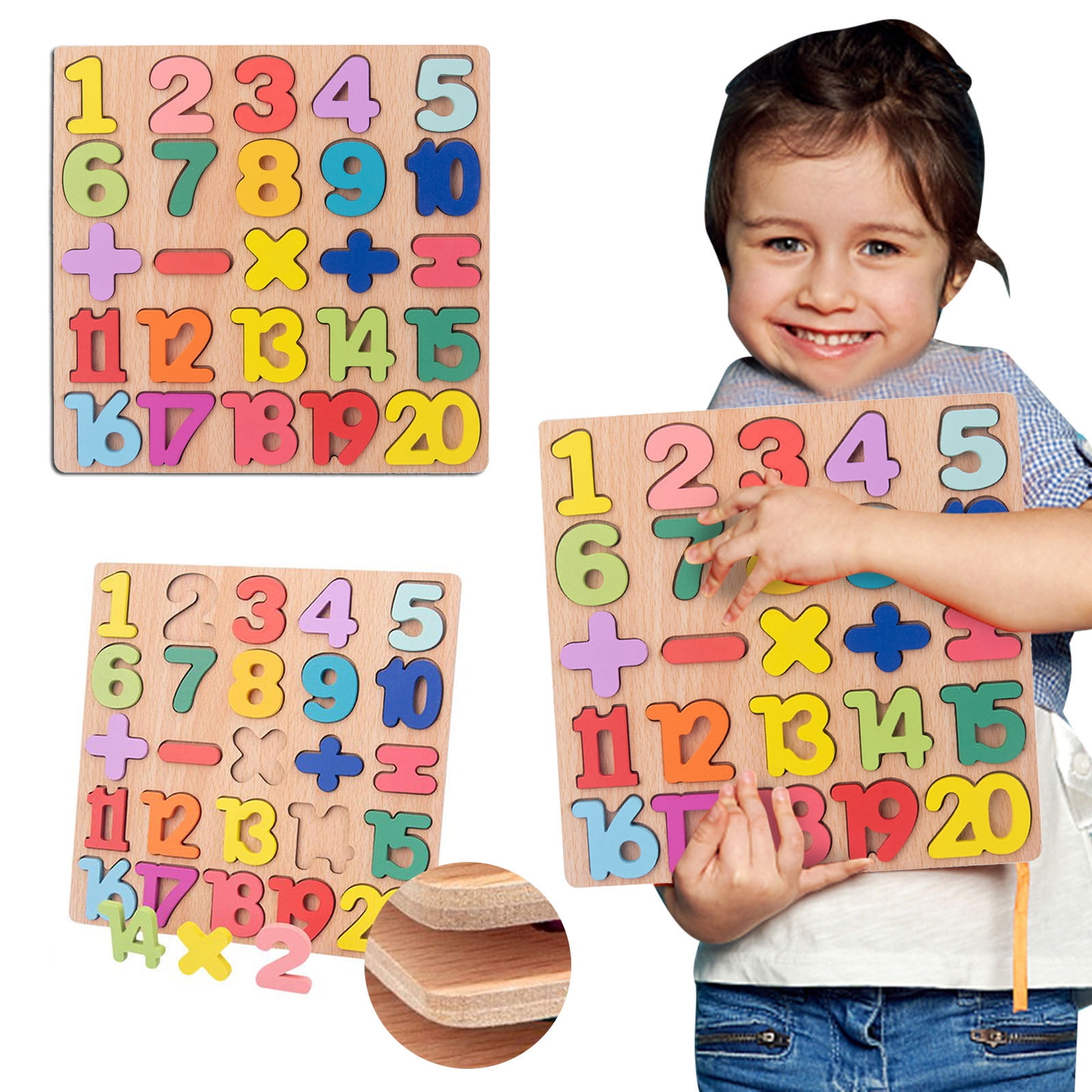 Wooden Number Puzzle Educational Learning Toys for Toddlers 2 3 4 5 ...