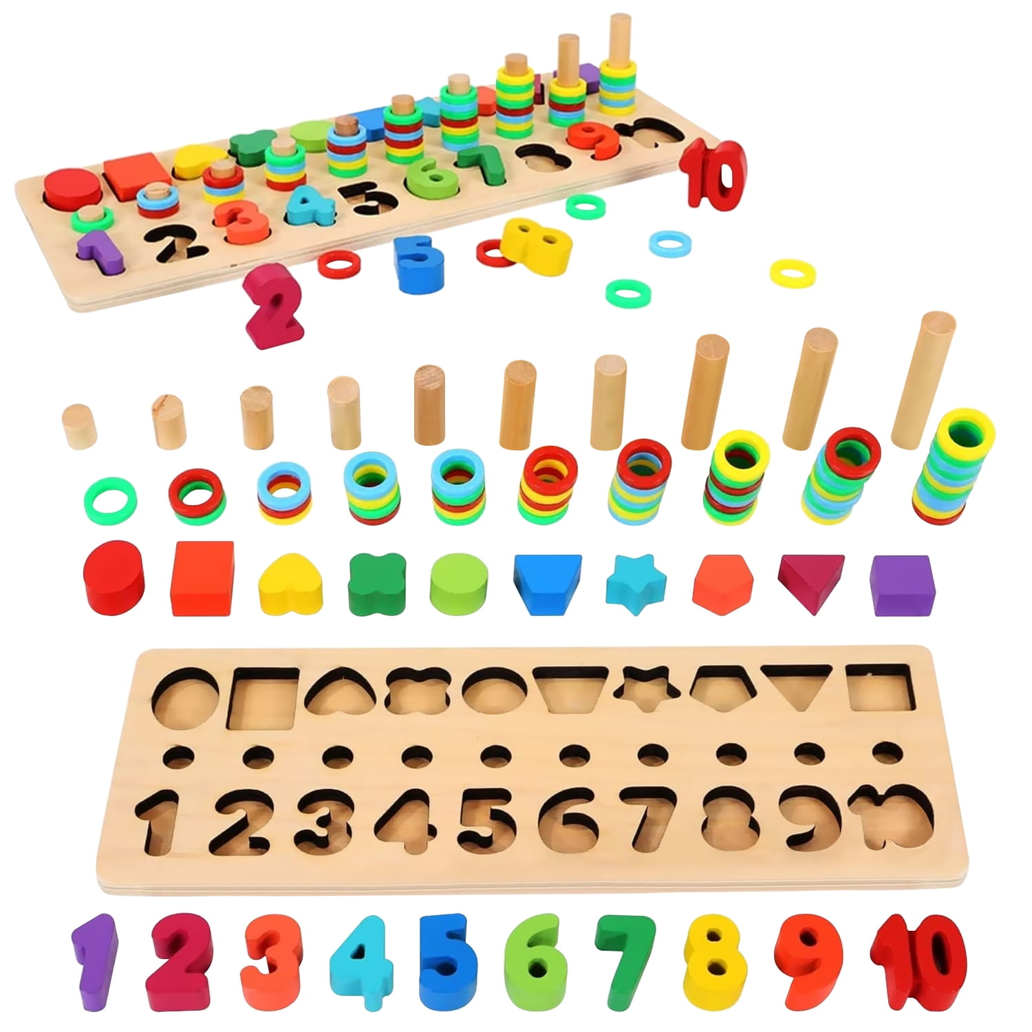 Wooden Number Puzzle Sorting and Counting Toys for Toddlers, Preschool ...