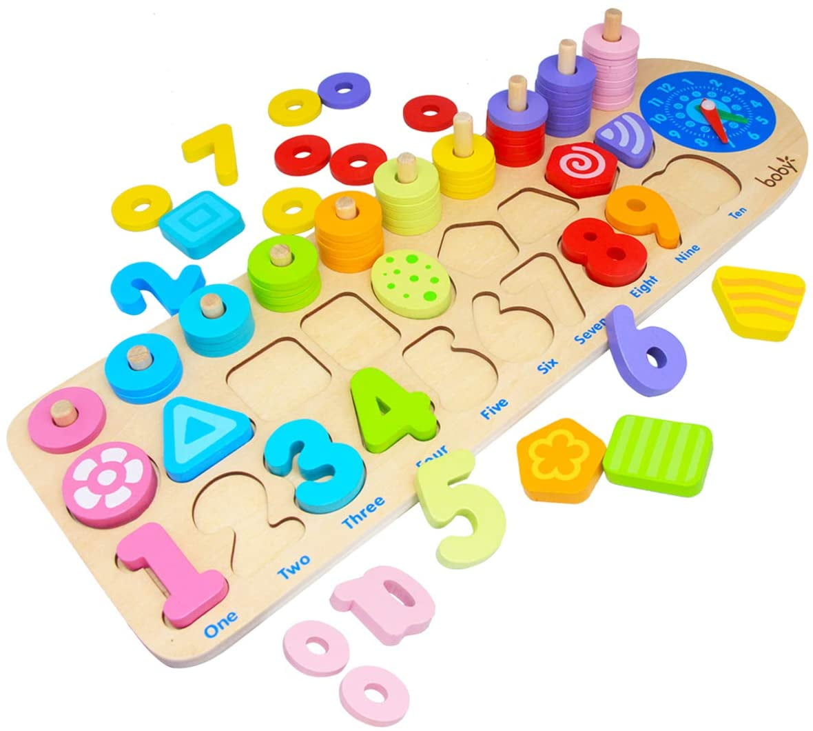 Wooden Number Puzzles Sorting Counting Toys for Toddlers - Wooden Shape ...