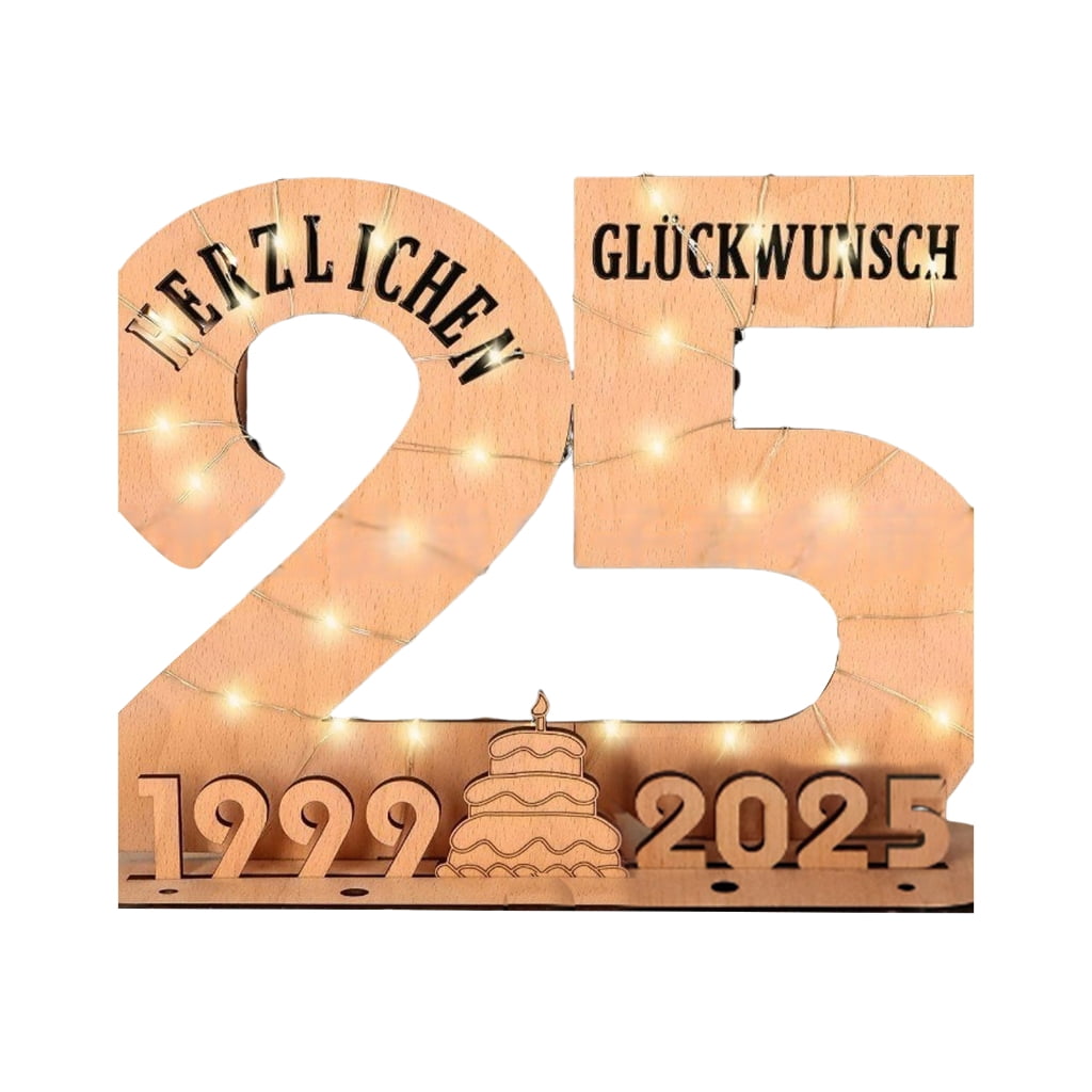 Wooden Number Sculpture with LED Light Stand for Birthday Anniversary ...
