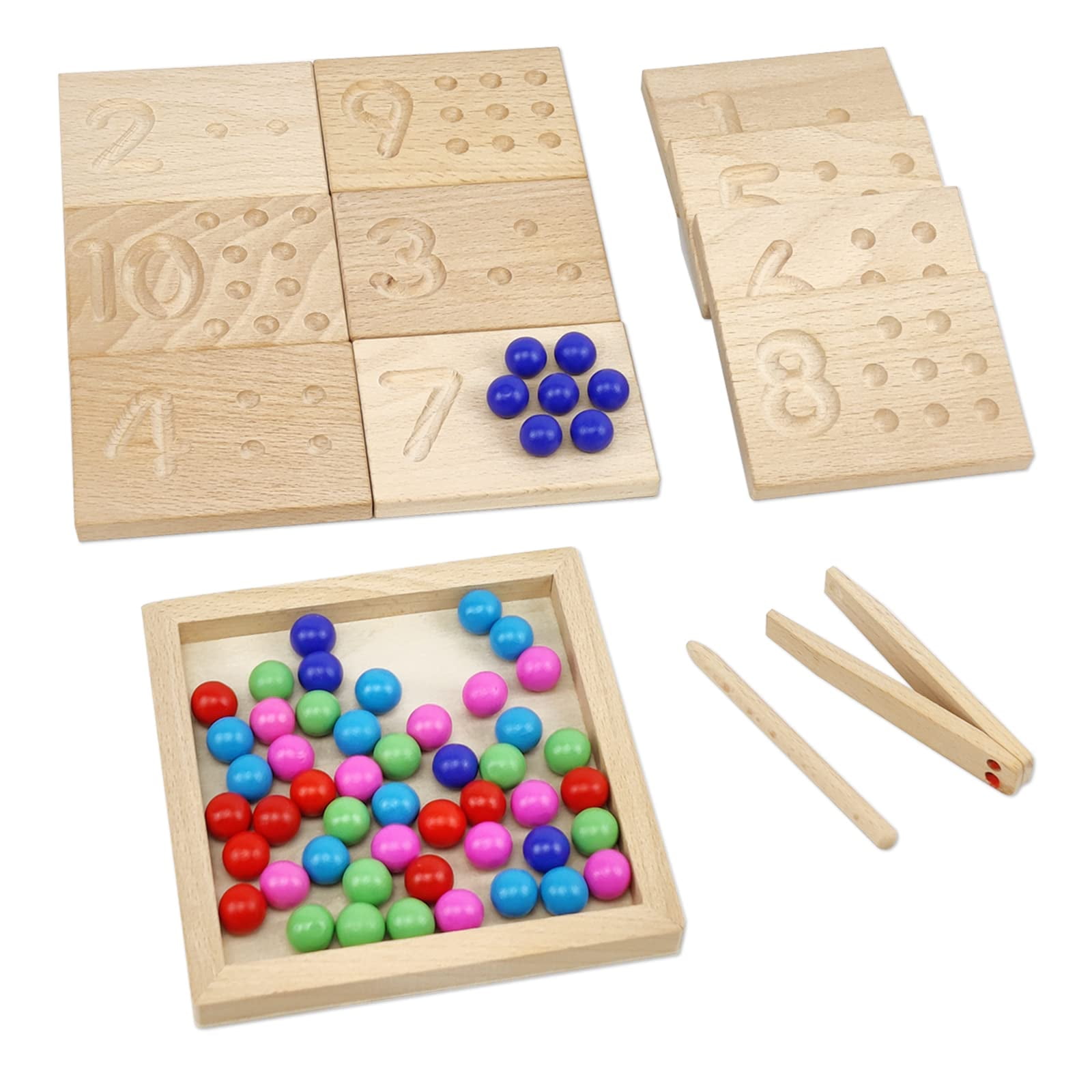 Wooden Number Tracing Board AIF9 Set, Toddler Montessori Math Beads ...