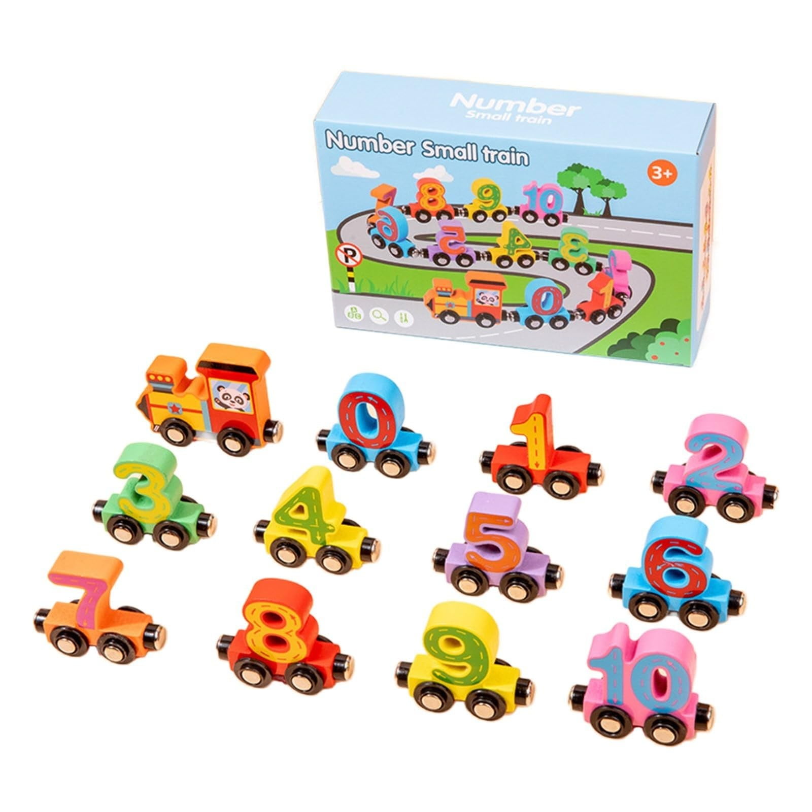 Wooden Number Train Toy Set Puzzle Educational Car for Toddlers Boys ...