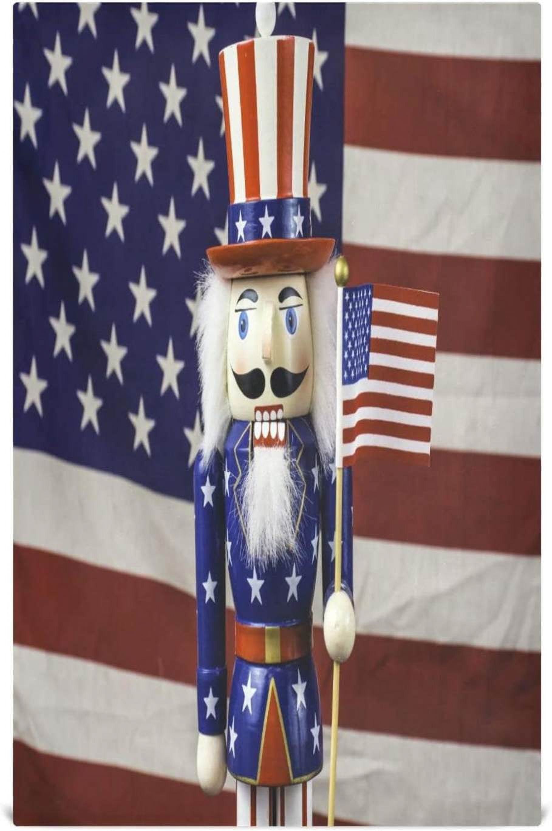 Wooden Nutcracker Figurine Dressed As Uncle Sam Holding American Flag ...