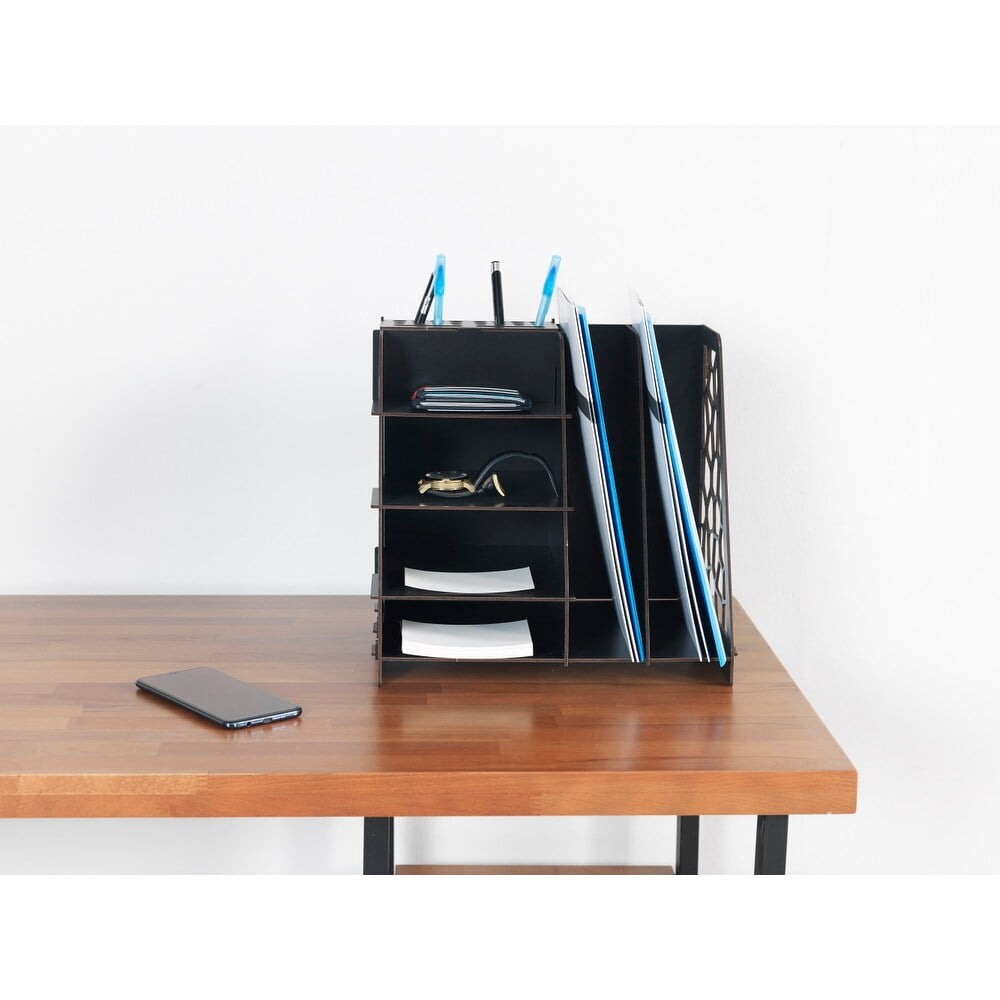 Wooden Office Desk Organizer Mail Rack for Desktop with Pen Holder ...