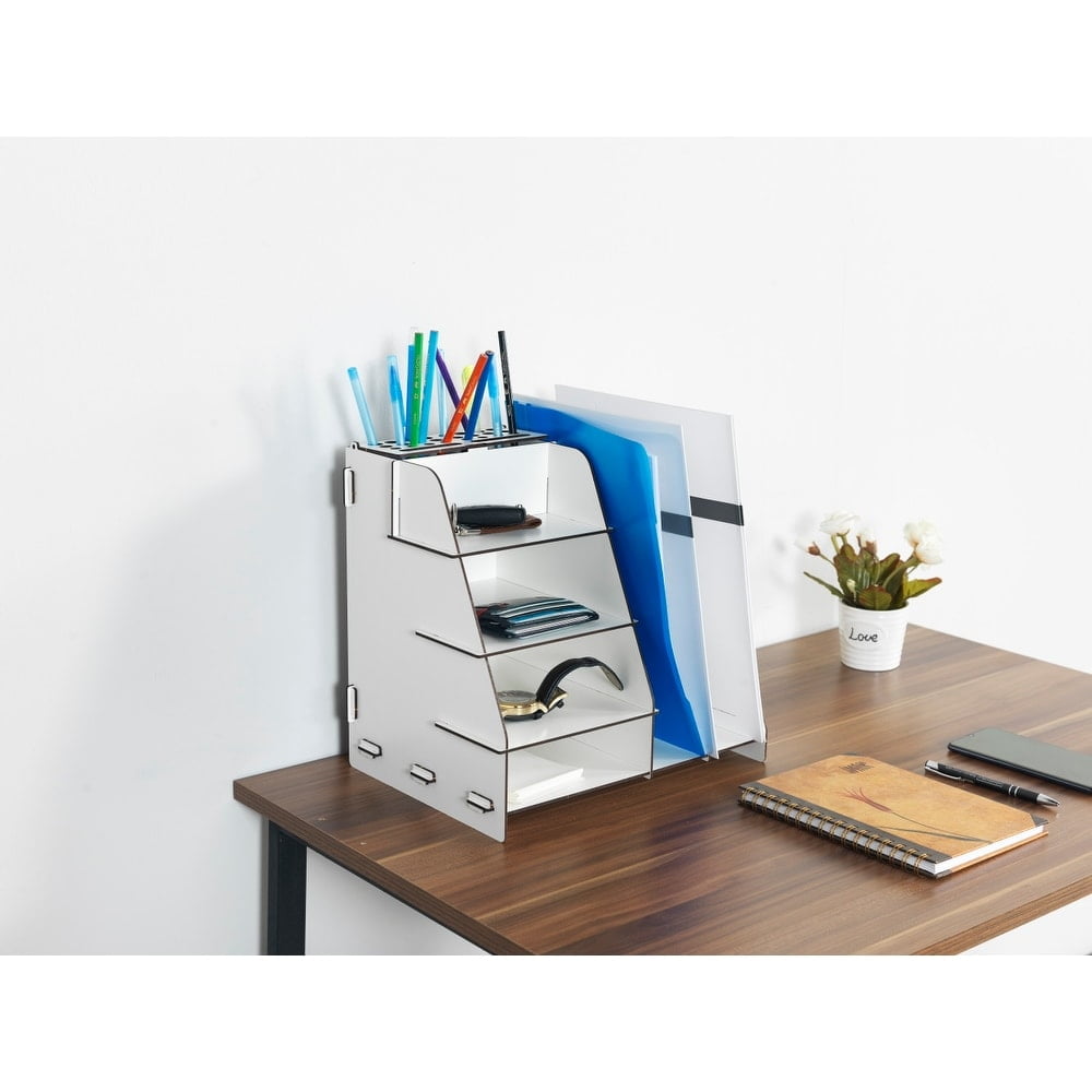 Wooden Office Desk Organizer Mail Rack for Desktop with Pen Holder ...