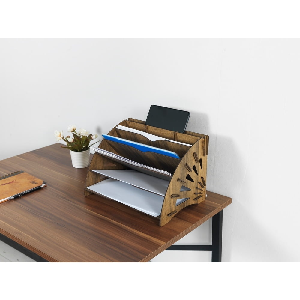 Wooden Office Desk Organizer Mail Rack for Desktop with Phone holder ...